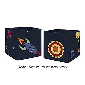 Sweet Jojo Designs Navy Blue Planets Organizer Storage Bins for Space Galaxy Collection - Set of 2