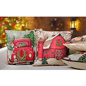 Hlonon Christmas Decorations Christmas Pillow Covers 18 x 18 Inches Set of 4 - Xmas Series Cushion Pillow Cover Custom Zippered Square Pillowcase
