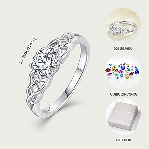 STARCHENIE Celtic Knot Ring for Women 925 Sterling Silver 3-Stone Promise Ring Size 6