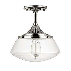 Home Decorators Collection 1-Light Polished Nickel Vintage Schoolhouse Semi-Flush Mount Light with Clear Glass Shade - No Bulbs Included
