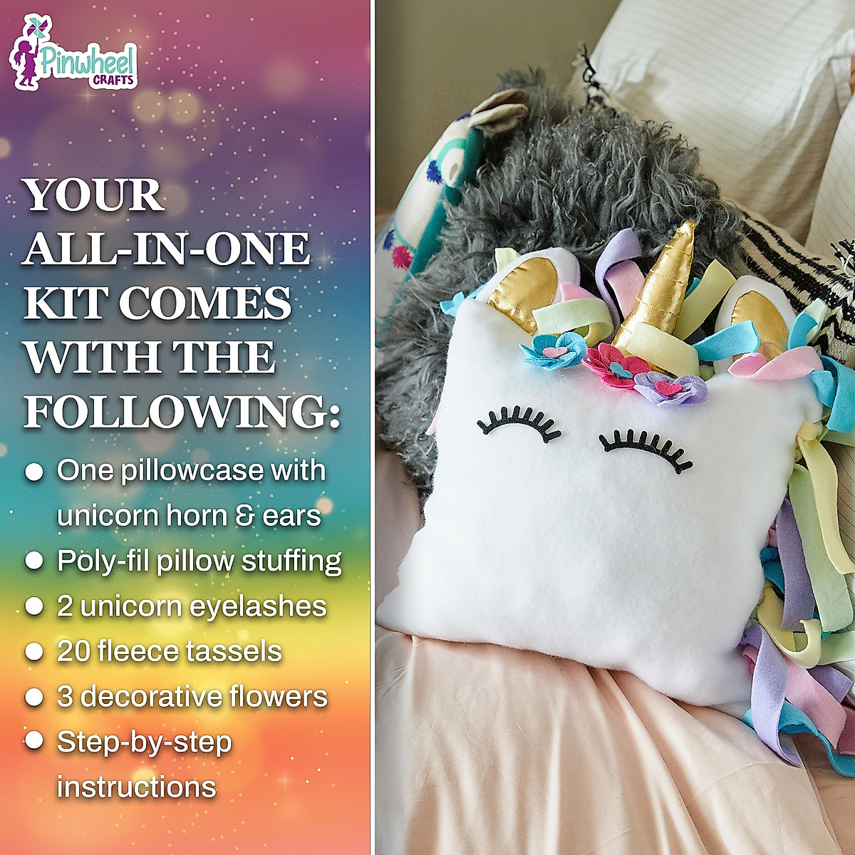 Unicorn Pillow Kit & Mermaid Jewelry Box Kit Bundle - Fun DIY Arts and Crafts Project for Kids Ages 6 7 8 9 10 11 12 - Great Gifts for All Occasions