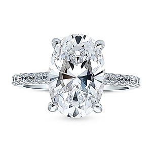 BERRICLE Sterling Silver Solitaire Wedding Engagement Rings 5.5 Carat Oval Cut Cubic Zirconia CZ Statement Cocktail Ring for Women, Rhodium Plated Size 4