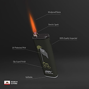 MK Lighter Outdoor Series Alpine Set 5-Pack Assorted Design Multipurpose Refillable, Windproof Flame, Slip guard Candle & BBQ, Prepping & Camping Supplies, Survival Lighters (FREEDOM)