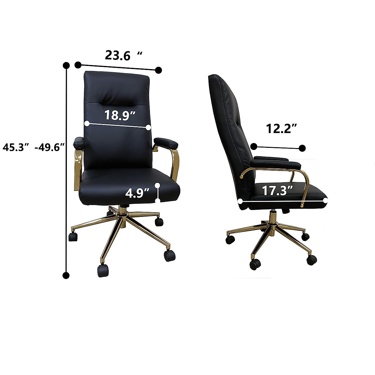 Office Chair Ergonomic Desk Chair，Swivel Computer Desk Chair with Adjustable Height and Wheels，High Back Leather Executive Chair with Lumbar Support,Black