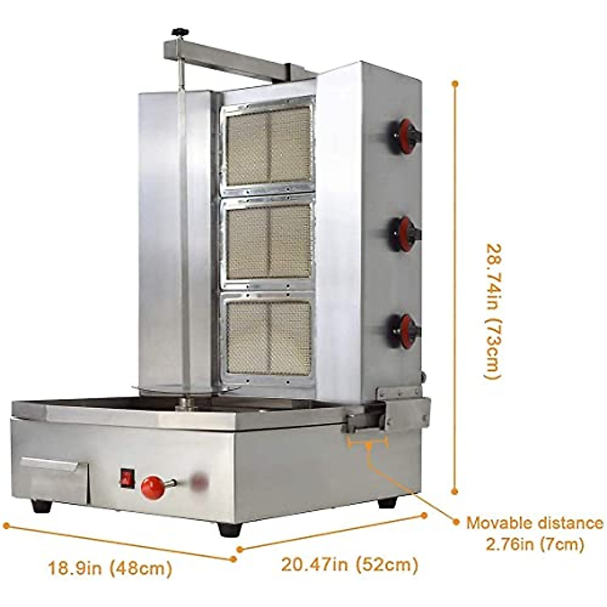 NJTFHU Shawarma Machine with 3 Burners Roaster Kitchen Kebab Grill Propane Gyro Machine Automatic Rotation for Restaurant Kitchen Garden