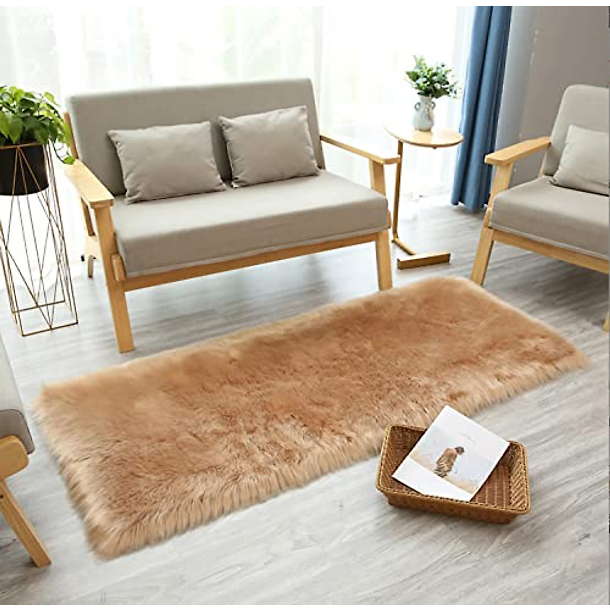 Luxurious Fluffy Area Carpet Bedroom Furry Carpet Faux Fur Sheepskin Nursery Carpet Children Room Blanket Living Room Home Decor Floor Mat (50X150cm, Brown)