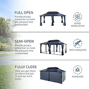 Goohome 12 x 18FT Hardtop Gazebo, Aluminum Frame Double Roof Gazebo Canopy with Mosquito Net and Curtains, Outdoor Permanent Hard Top Waterproof Pergola for Shade and Rain for Lawn, Backyard, Deck
