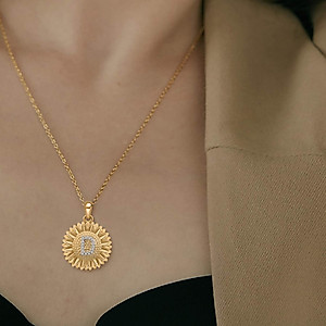 925-Sterling-Silver Initial Letter Sunflower Necklaces - 18K Gold A-Z Letters Pendant Necklace You Are My Sunshine Flower with Cubic Zirconia Jewelry Mother's day Gifts for Women Girls