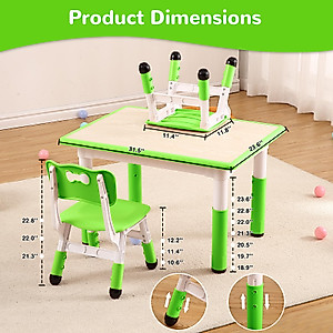 GarveeHome Kids Table and 4 Chairs Set, Toddler Height Adjustable Desk with Graffiti Desktop, Non-Slip Legs, Max 300lbs,Arts & Crafts Table，Children Multi-Activity Table for Classrooms,Home,Daycares