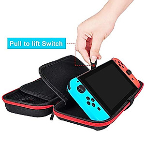 Daydayup Switch Case and Tempered Glass Screen Protector Compatible with Nintendo Switch - Deluxe Hard Shell Travel Carrying Case, Pouch Case for Nintendo Switch Console & Accessories, Streak Red