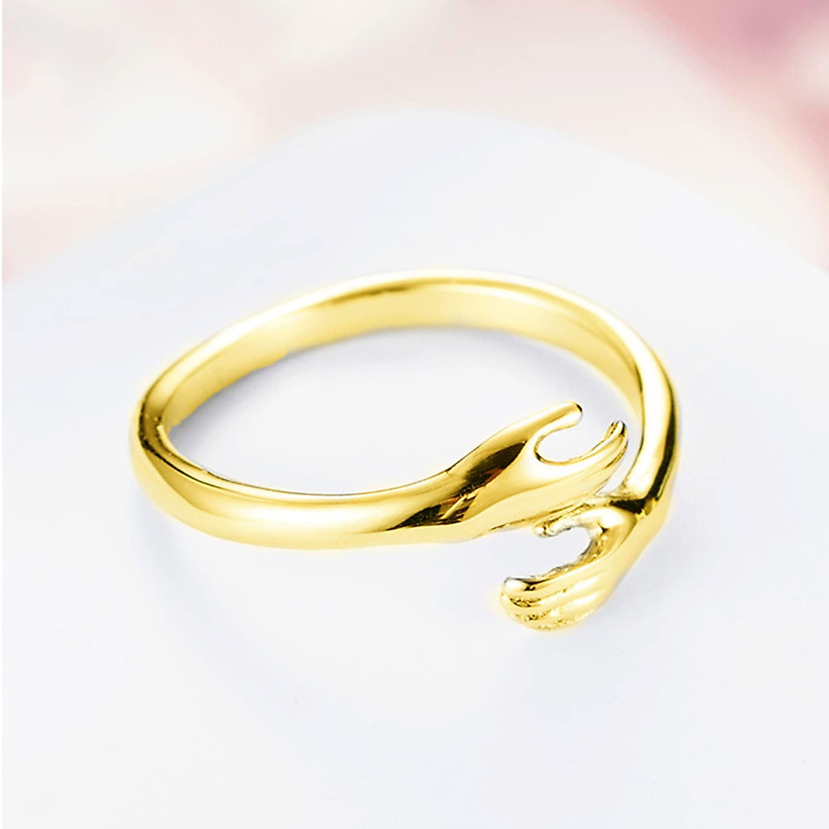 2 Pcs Love Hug Open Adjustable Ring Set Friendship Couple Lover Statement Creative Romantic Wedding Engagement Hugging Hands Jewelry for Women Men-gold