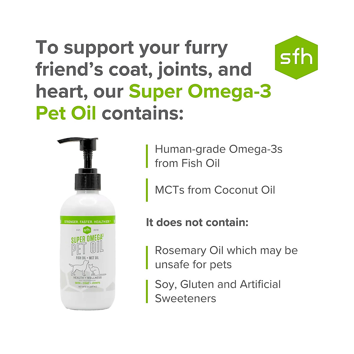SFH Super Omega 3 + MCT Pet Oil | Fish Oil + Coconut Oil | for All Pets | Increases Energy, Supports Skin, Coat, Joint, Heart, and Immune System Health | Liquid Form Easy to Dispense (8 oz)