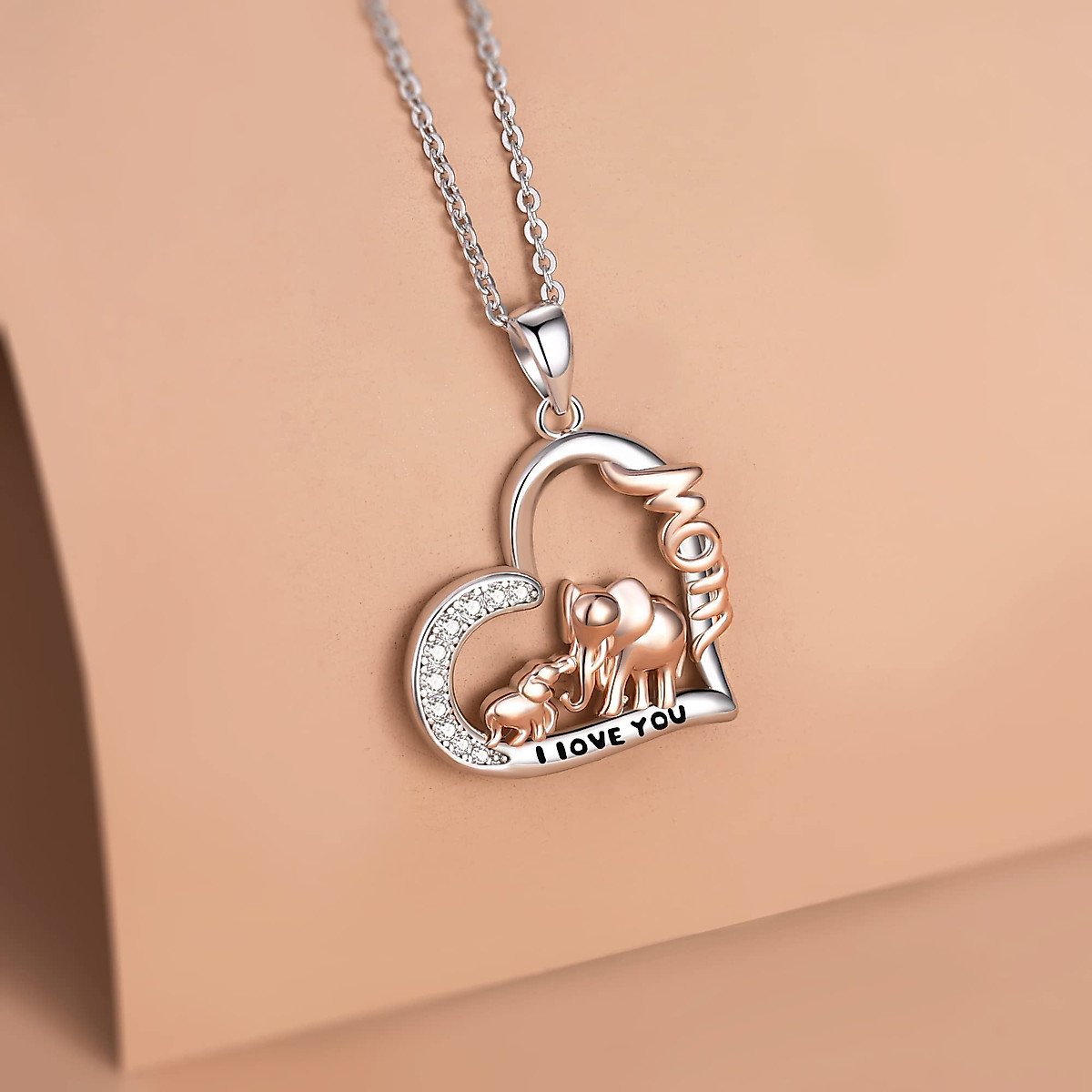 CHIC & ARTSY Mama Elephant Necklace Rose Gold Plated 925 Sterling Silver Lucky Elephant Necklace Never Forget that I Love You Elephant Necklace Mom and Daughter Elephant Necklace for Mothers Day