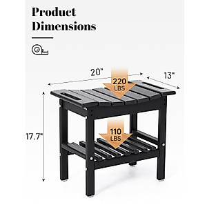 Murago HDPE Poly Lumber Shower Stool with Storage 20×12×19, Heavy Duty Waterproof Bench Indoor Outdoor Spa Stool Chair with Towel Bar [Black]