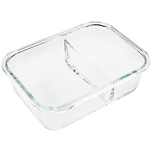 LocknLock Purely Better Glass Food Storage Container with Lid, Rectangle w/divider-32 oz, Clear