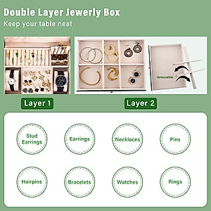MOKOQI Mens Jewelry Box Organizer for Women Girls Men Watch Case for Necklaces Bracelets Earrings Rings Sunglasses Cufflink Large PU Leather Double Layer Jewellery Storage Holder