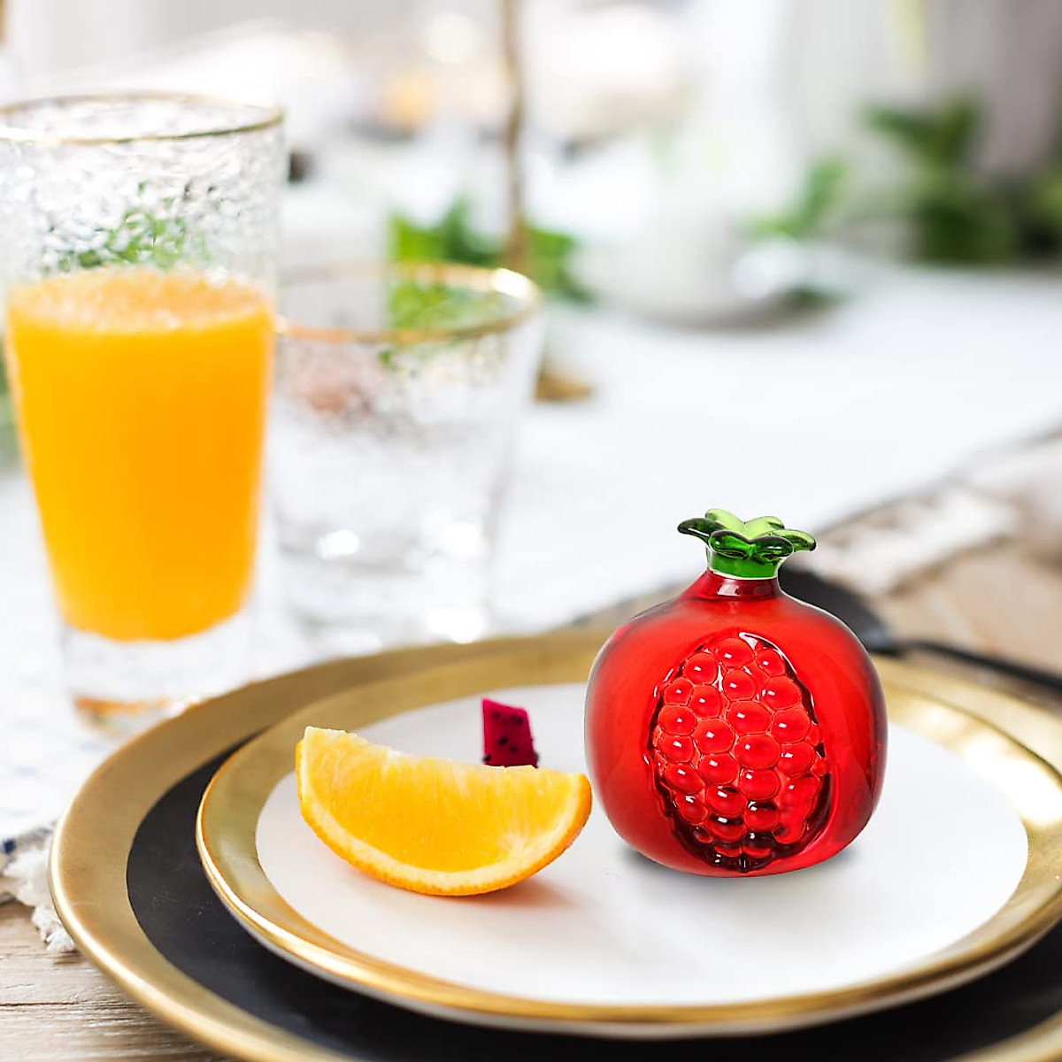 JOONOR Crystal Pomegranate Statue Ornament Decorative Artificial Fruit Glass Figurine Tabletop Paperweight Crystal Ornament for Home Office,Pomegranate