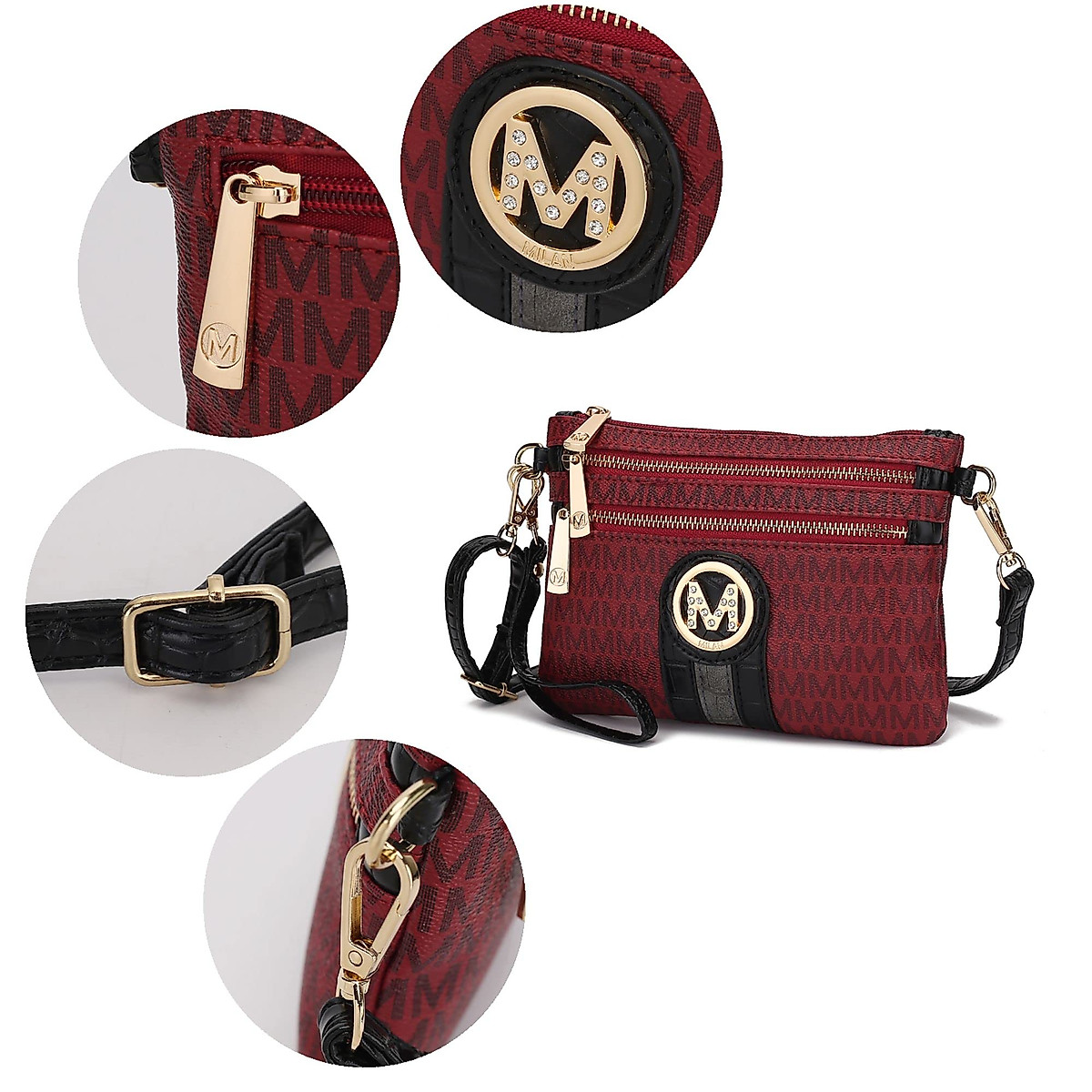 MKF 2 in 1 Crossbody Bags for Women, Wristlet Purse - Ladys Small PU Leather Messenger Handbag - Adjustable Strap Red