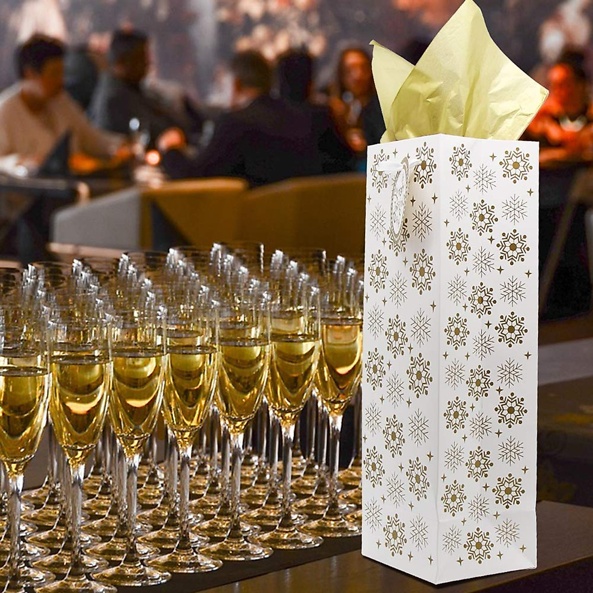 Lulu Home Gold Bottle Gift Bags with Tissue Paper, 12 Pcs Heavy Duty Xmas Bottle Cover with Tags for Holiday Decoration, Party Favors