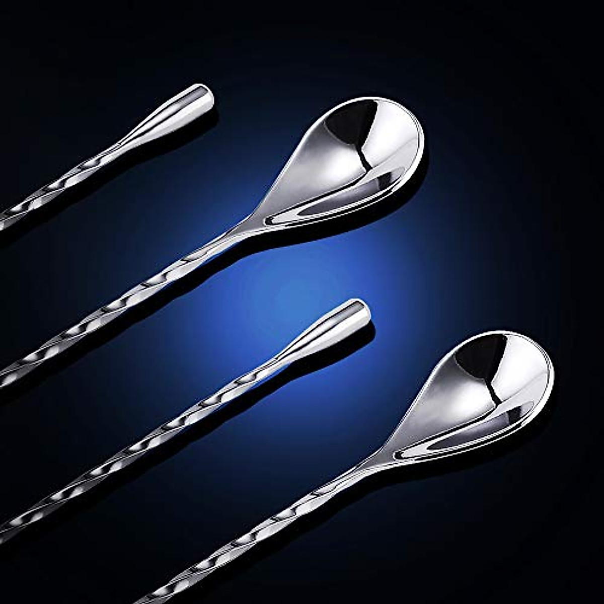 DIFENLUN 12 Inches Mixing Spoon Stainless Steel, 2 Pack Spiral Pattern Bar Spoon for Cocktail Shaker Tall Cups(Silver)
