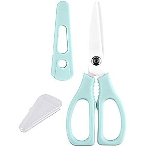 Ceramic Scissors,Healthy Baby Food Scissors with Cover Portable Shears (Blue)