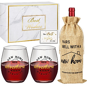 Laatuva House Warming Gifts New Home, Housewarming Gifts for New House Stemless Wine Glasses & Wine Bag Set, New Home Gift Ideas for Couple/Women/Family, First Home Gifts