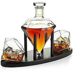 The Wine Savant Diamond Whiskey Decanter l With 2 Diamond Glasses Liquor, Scotch, Rum, Bourbon, Vodka, Tequila Decanter (750 ML DECANTER)