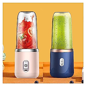 Portable Blender Cup, Electric Blender With Shake & Smoothie Bottle, Personal Juicer USB Rechargeable, 6 Blades Hand Blende (Color : Pink)
