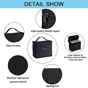 chfine Marker Case, Canvas Zippered Pen Bag Pencil Organizer for 80 Pcs Markers, Soft Stationary Storage Portable Large Capacity Organizer for School Students Teen Boys Girls, Black