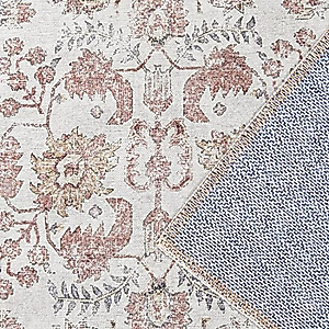 jinchan Area Rug 8x10 Vintage Rug Indoor Thin Rug Retro Accent Rug Distressed Carpet Red Multi Floral Print Country Boho Rug Non Slip Kitchen Bedroom Living Room Dining Room Office