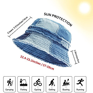 GuanGu Bucket Hat Distressed Demin Hats Summer Beach Sun Protection Cap Packable Travel Bucket Hat for Women Unisex