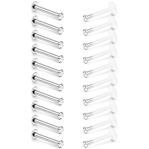SCERRING 20PCS 16G 8mm Acrylic & Stainless Steel Labret Monroe Lip Ring Tragus Nail Helix Earring Stud Piercing Jewelry with 2mm 4-Prong-Setting Clear CZ