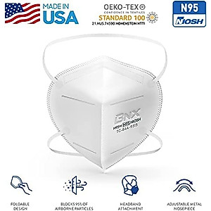 BNX N95 Mask NIOSH Certified MADE IN USA Particulate Respirator Protective Face Mask (20-Pack, Approval Number TC-84A-9315 / Model H95W) White