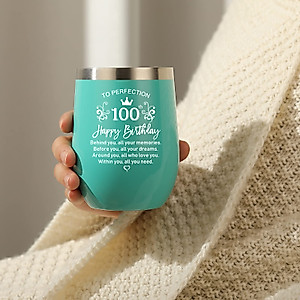 100th Birthday Gifts for Women, Happy 100th Birthday Decorations for Her, Funny 100 Year Old Birthday Gift Ideas for Woman, Mom, Sister, Grandma, Friends - 12oz Stainless Steel Insulated Wine Tumbler