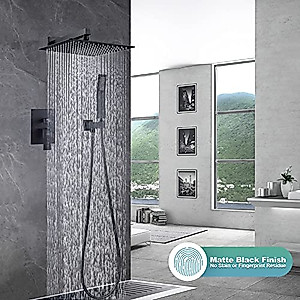 Cobbe 12 Inch Shower System, Black Shower Faucets Sets Complete with Valve High Pressure Rain Shower Head, Bathroom Mixer Shower Set Wall Mounted Matte Black (Faucet Rough-in Valve Body and Trim)