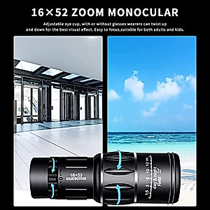 Monocular Telescope 16x52 with Night Vision,Monocular for Adults Kids,High Power Compact Waterproof Monocular,with FMC BAK4 Prism Scope Bird Watching Camping, Hiking,Concert