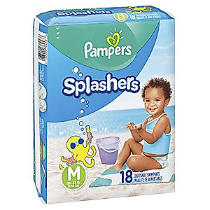 Pampers Splashers Swim Diapers Disposable Swim Pants, Medium (20-33 lb), 18 Count (Pack of 2) Twin Pack