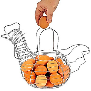 Southern Homewares Chicken Hen Shaped Egg Collection Storage Wire Basket Farmhouse Style Organization Chrome