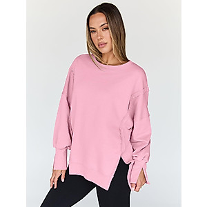 Trendy Queen Womens Oversized Sweatshirts Hoodies Crewneck Shirts Fall Outfits Teen Girls Y2k Winter Clothes Pink L