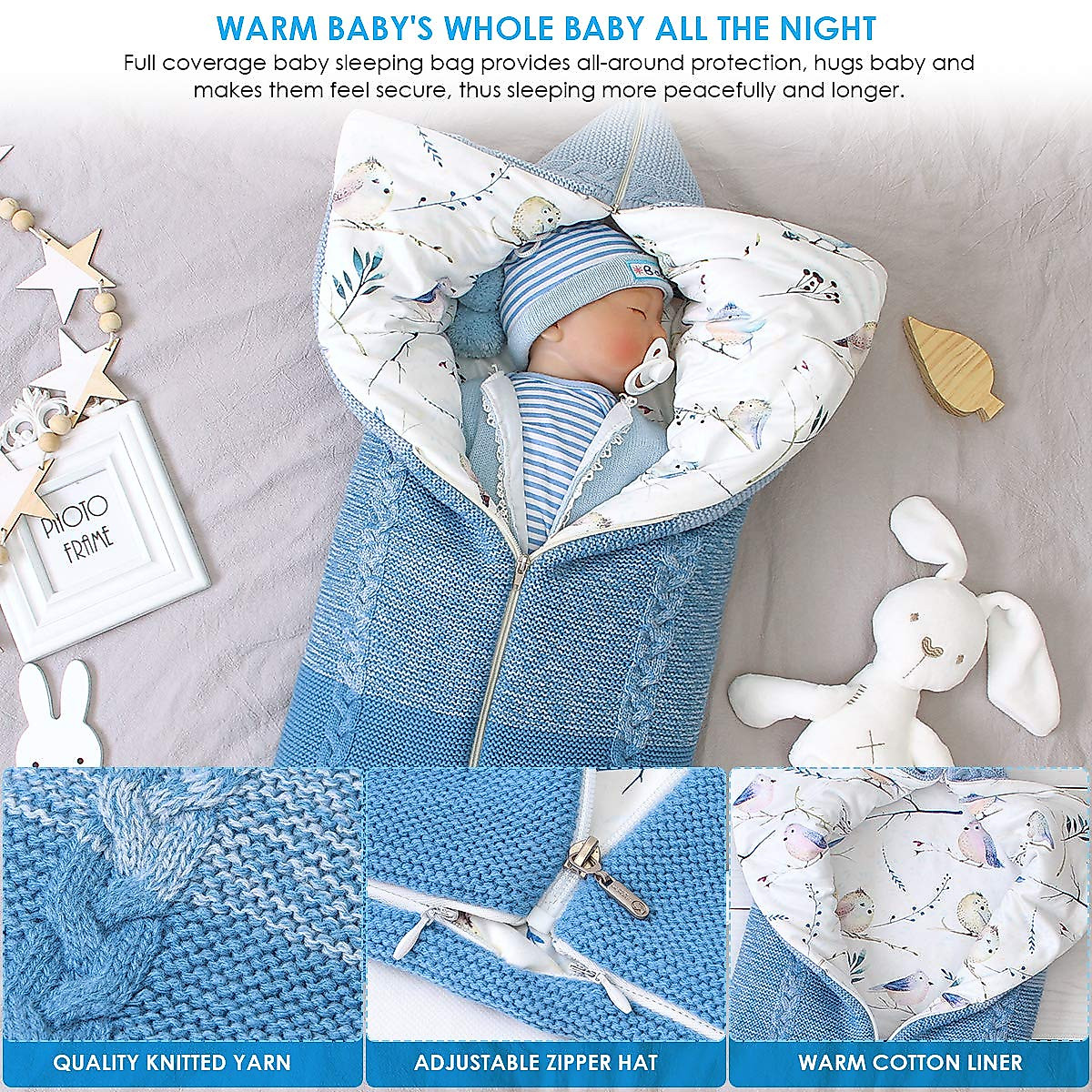 Petyoung Newborn Baby Swaddle Blanket, Multifunction Stroller Wrap Sleeping Mat Thick Warm Sleeping Bag for Baby Boys Girls 0-12 Months