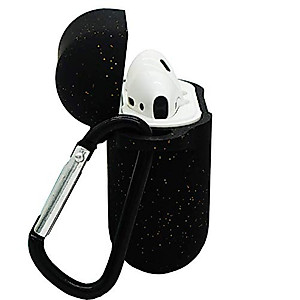 AirPods Case,with Keychain [Front LED Visible], HappyCover Thicken Shockproof 360° Super Cute Glittery Protective Silicone Skin Cover Compatible for Airpods Charging Case 2 & 1 (Black - Fashion)