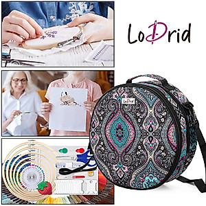 LoDrid Embroidery Bag, Double-Layer Round Embroidery Project Storage Bag for Storing Embroidery Kits and Cross Stitch Kits, with Handle and Shoulder Strap, Totem, Bag Only