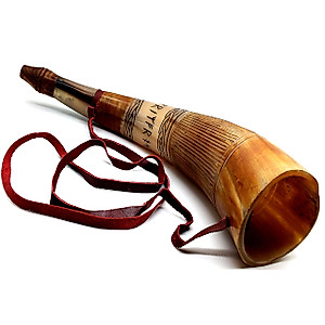 Viking War Horn - 16" Genuine Ox-Horn Battle Trumpet - Premium Hand Engraved Blow Horn Viking Norse Cattle Ancient Horn Bugle -Bugle Hunting Tool BATTLE HORN | BLOWING HORN | VIKING HORN With stand