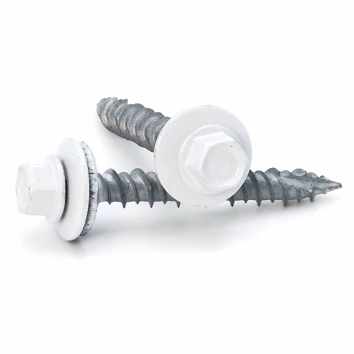 Hex Washer Head Hi-Lo Thread Mechanical Galvanized Roofing Screws White Finish - #10 x 2" Qty 100
