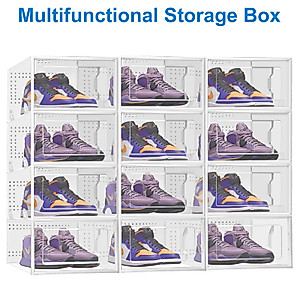 KuMers Clear Shoe Organizer Boxes, 12 Pack Plastic Stackable Shoe Boxes Multifunctional Shoe Storage for Closet Organizers and Storage for Men and Women (Medium)