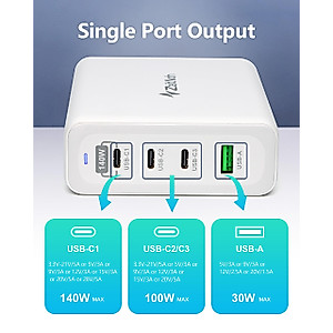 ZeitNah 240W USB C Charger, GaN 4-Port Fast Charger(140W/100W USB C Charging Ports) for MacBook Pro/Air, iPhone, iPad, Galaxy, Apple Watch, and More, (140W USB C to C Cable is Included)