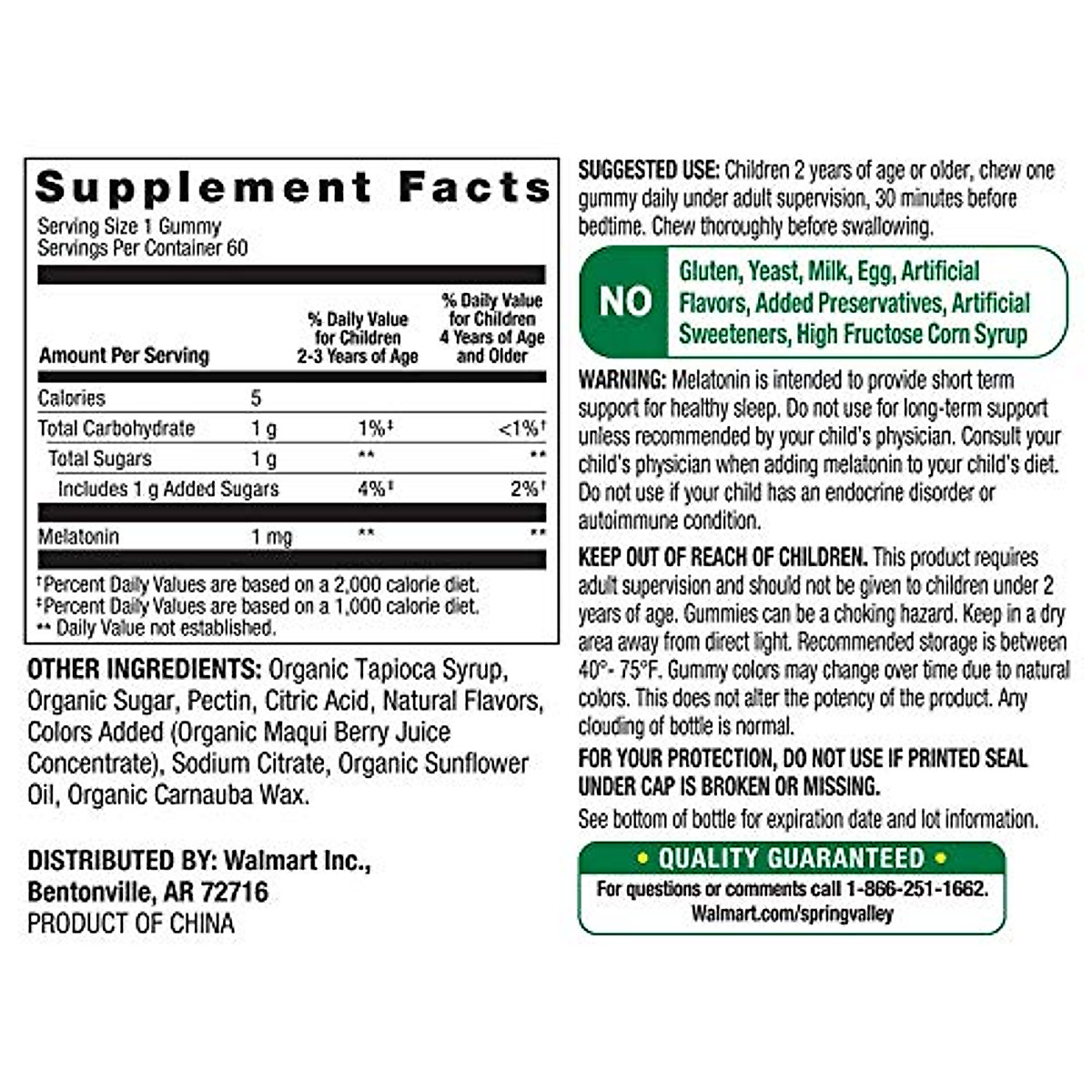 Spring Valley Kid's Melatonin 1 mg Sleep, 60 Vegetarian Gummies (Pack of 2)