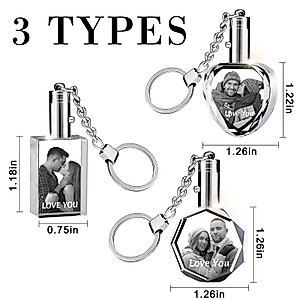 Hapetrel Custom Photo Crystal Keychain 3D Personalized Crystal Kay Chain Picture Engraved Keychain Crystal Lighted Customized gift