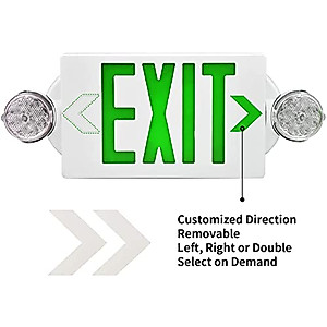 JW LIGHTING LED Exit Signs with Emergency Lights, Double Sided Adjustable LED Emergency Combo Light with Backup Battery, Hard Wired, Commercial Grade, 120-277V, Fire Resistant (UL 924) Green 6 Pack