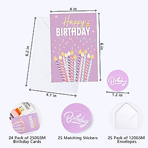 NESCCI Birthday Cards,24 Pcs Blank Cards with Envelopes & Stickers,24 Design,4x6 Inches Happy Birthday Card,Birthday Card for Kids, Family, Friends, and Colleagues